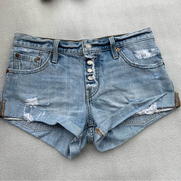 Levi's | Shorts | Levis Premium 5 Distressed Denim Button Fly Shorts 25 ...